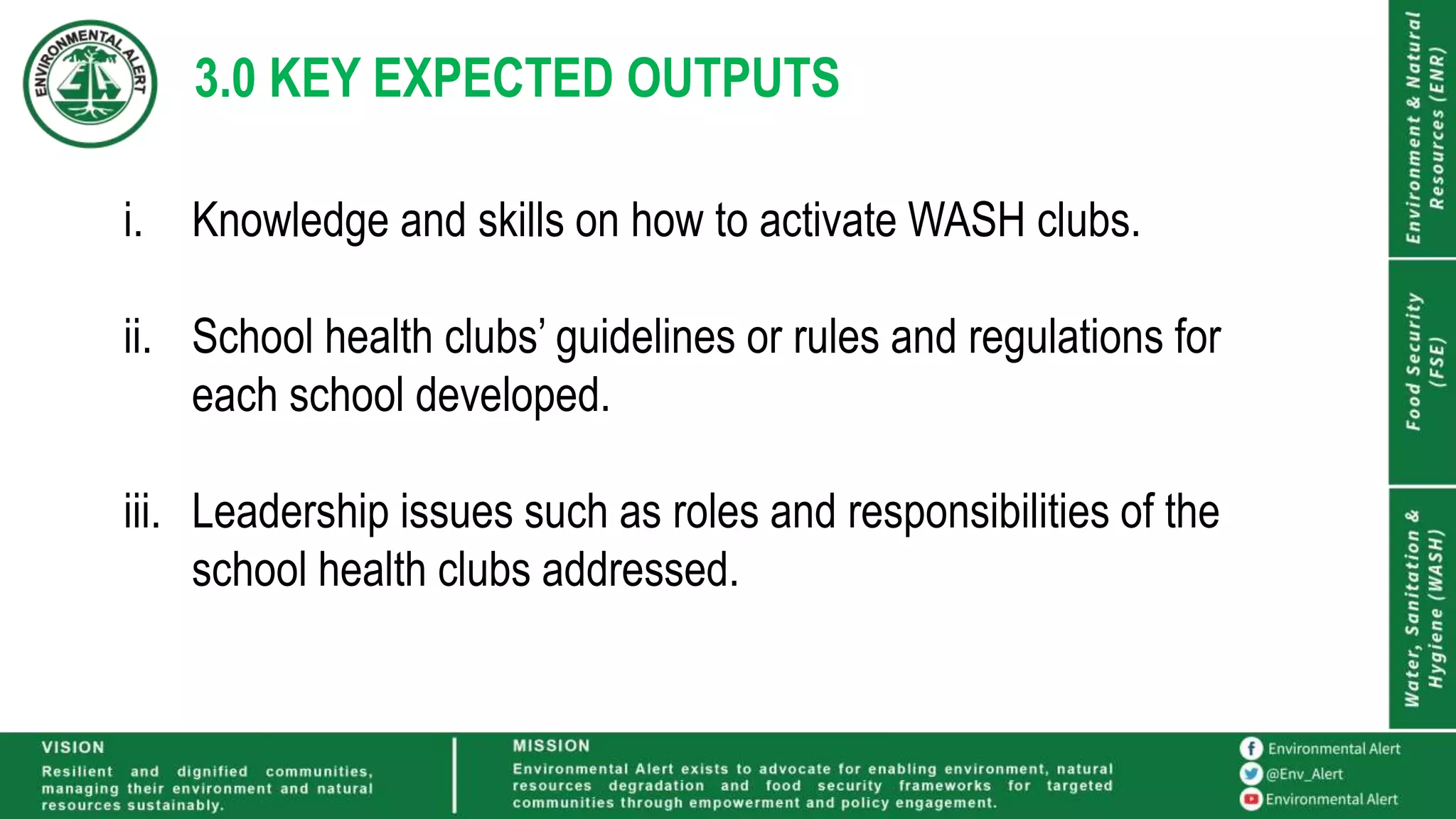 School water, sanitation & hygiene (wash) clubs; indicators of an ...