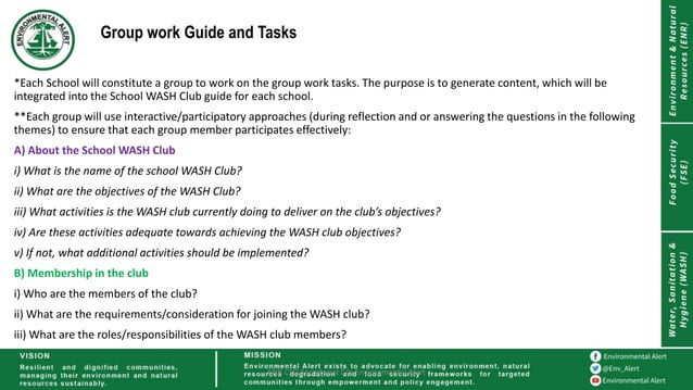 School water, sanitation & hygiene (wash) clubs; indicators of an ...