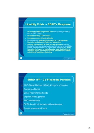 PRESENTATION, Introduction to the ebrd's trade facilitation programme (tfp) ant its trade ...