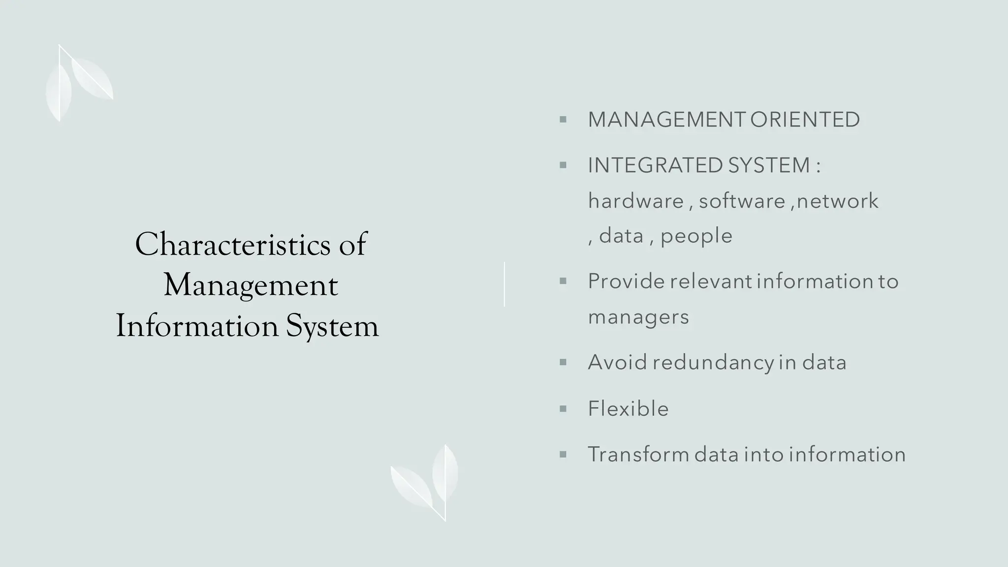 Management information system features function characteristics | PPT