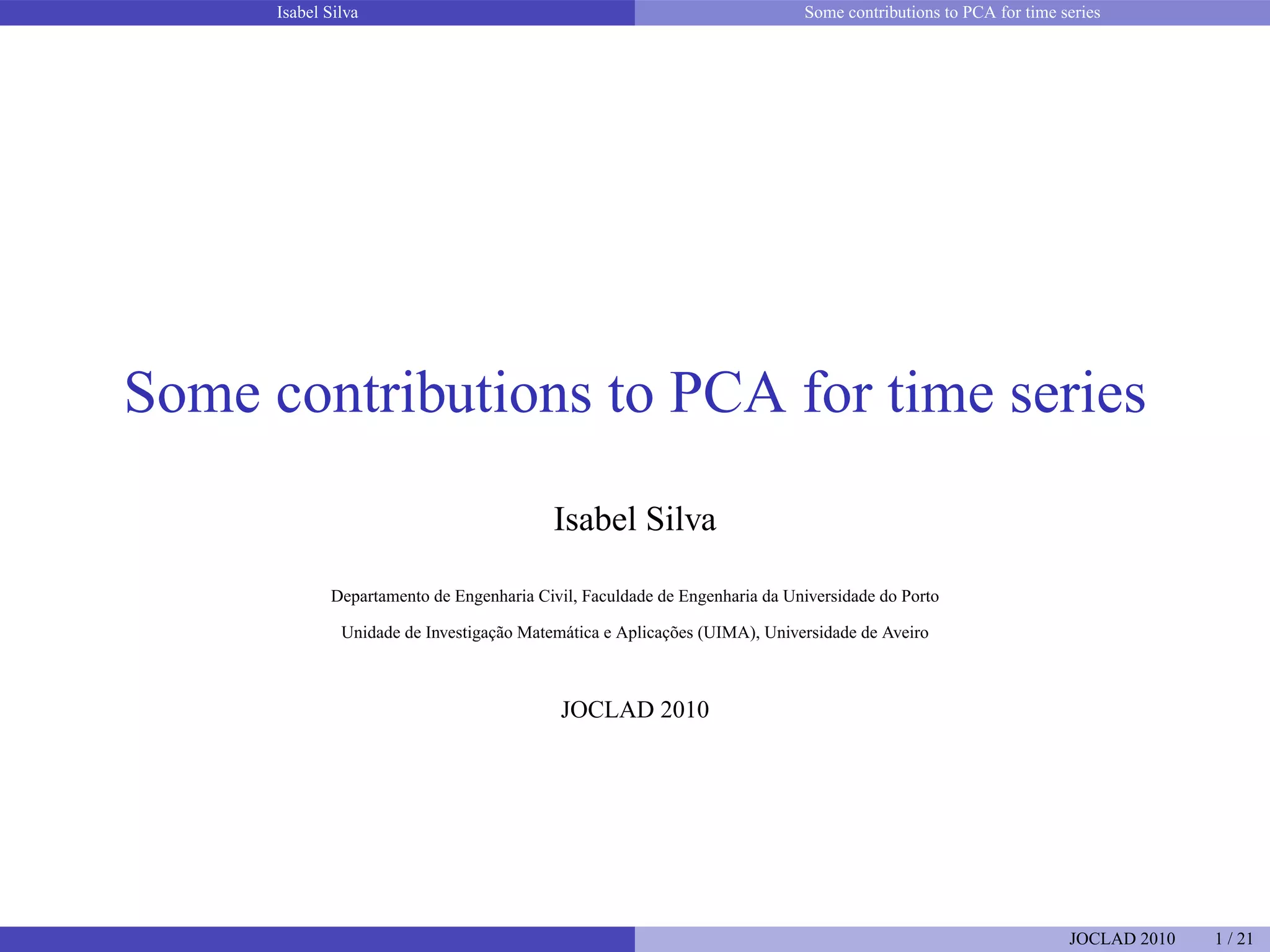 Some contributions to PCA for time series | PDF