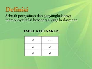 operasi negasi, konjungsi, dan disjungsi | PPTX