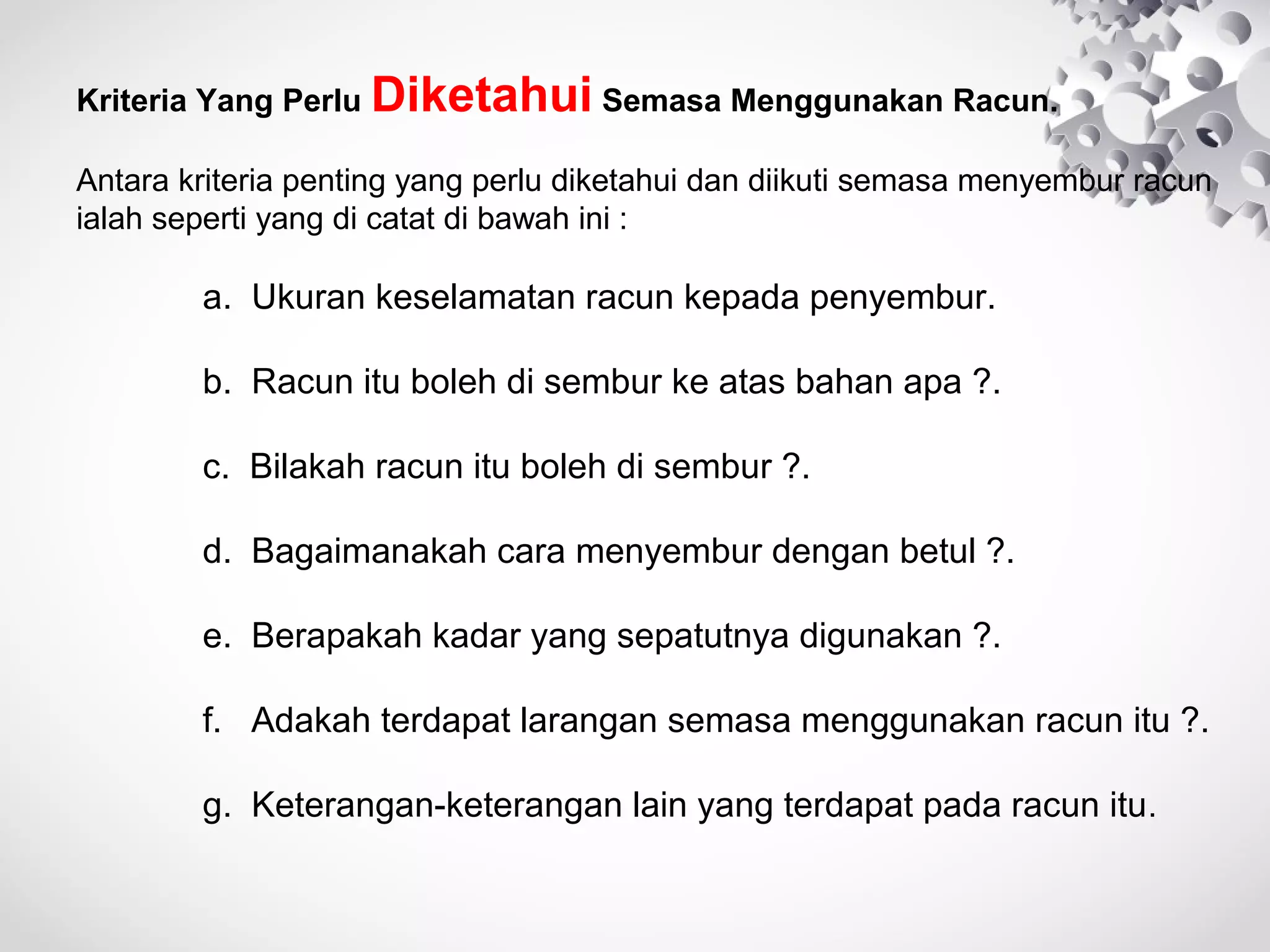 kelas & cara pengendalian racun perosak | PPT
