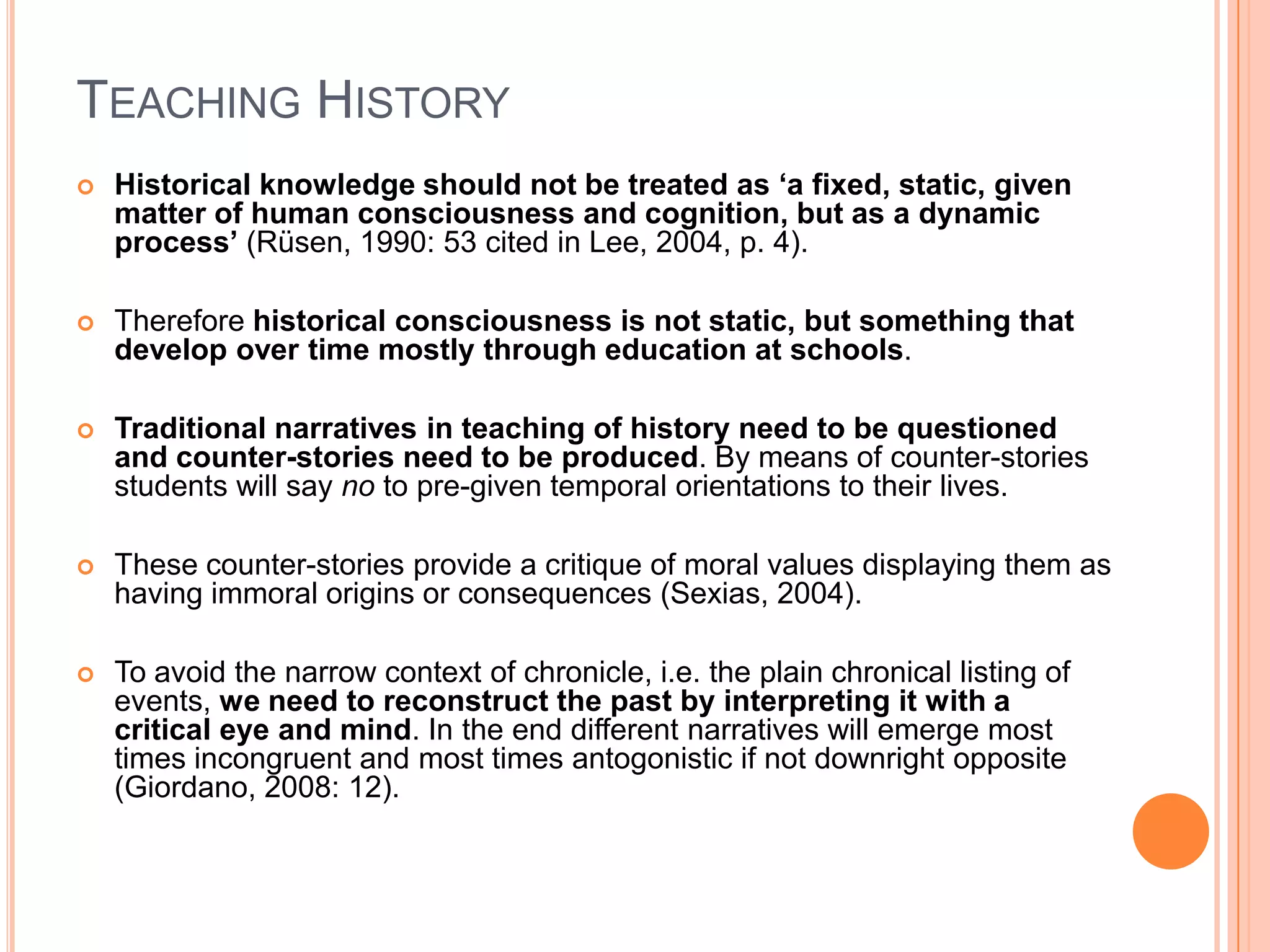 The importance of Historical Conscience for a creative return to the ...