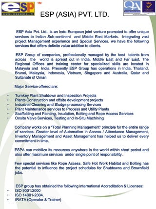 ESP (ASIA) PVT. LTD., BUSINESS PRESENTATION | PPTX