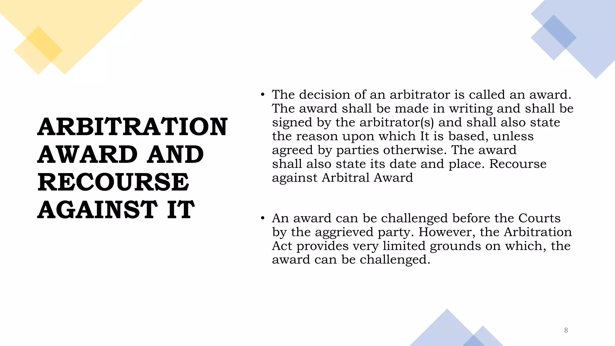 THE ARBITRATION AND CONCILIATION ACT 1996 | PPTX