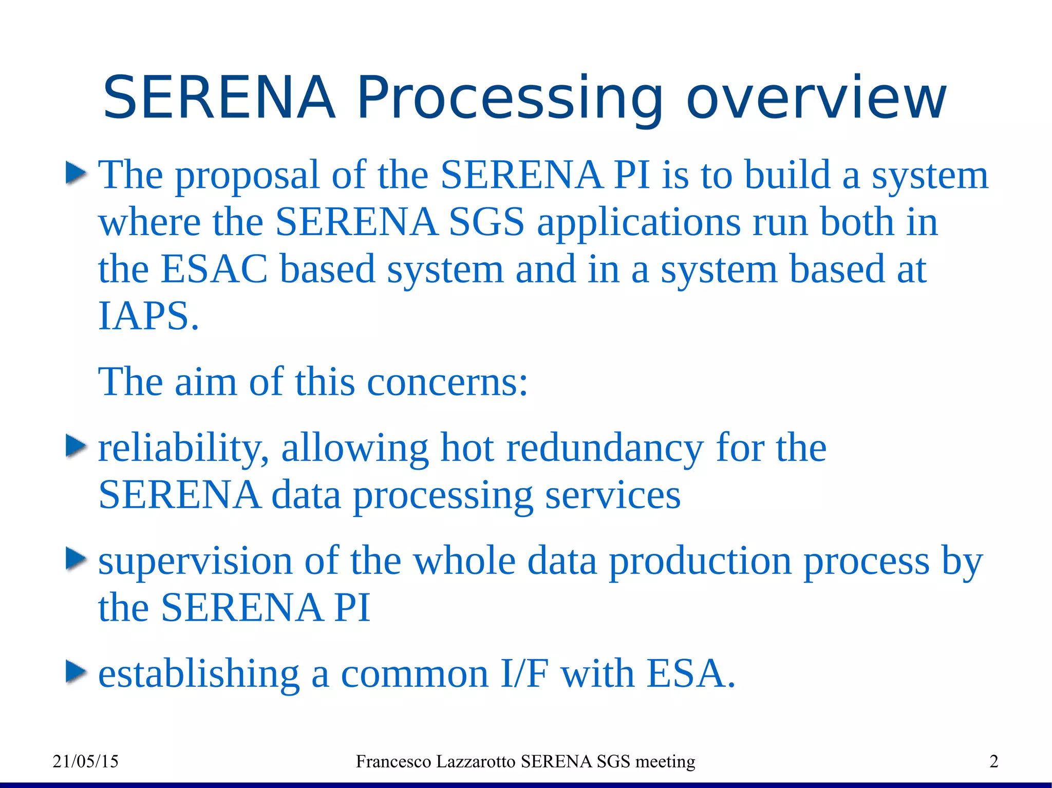 SERENA Data Processing | PDF