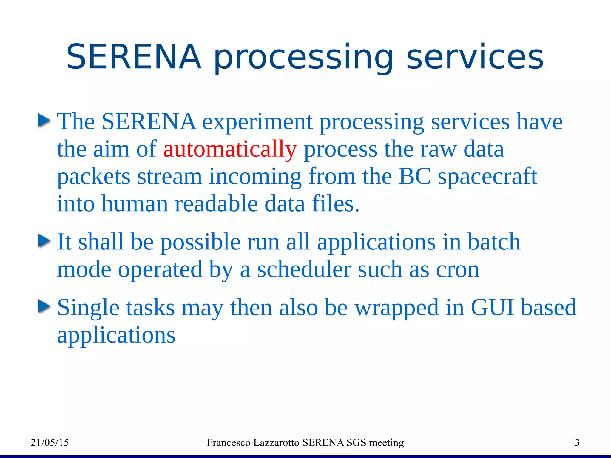 SERENA Data Processing | PDF