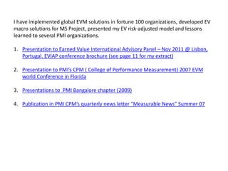 Links to PMI Presentation and Publication | PPT
