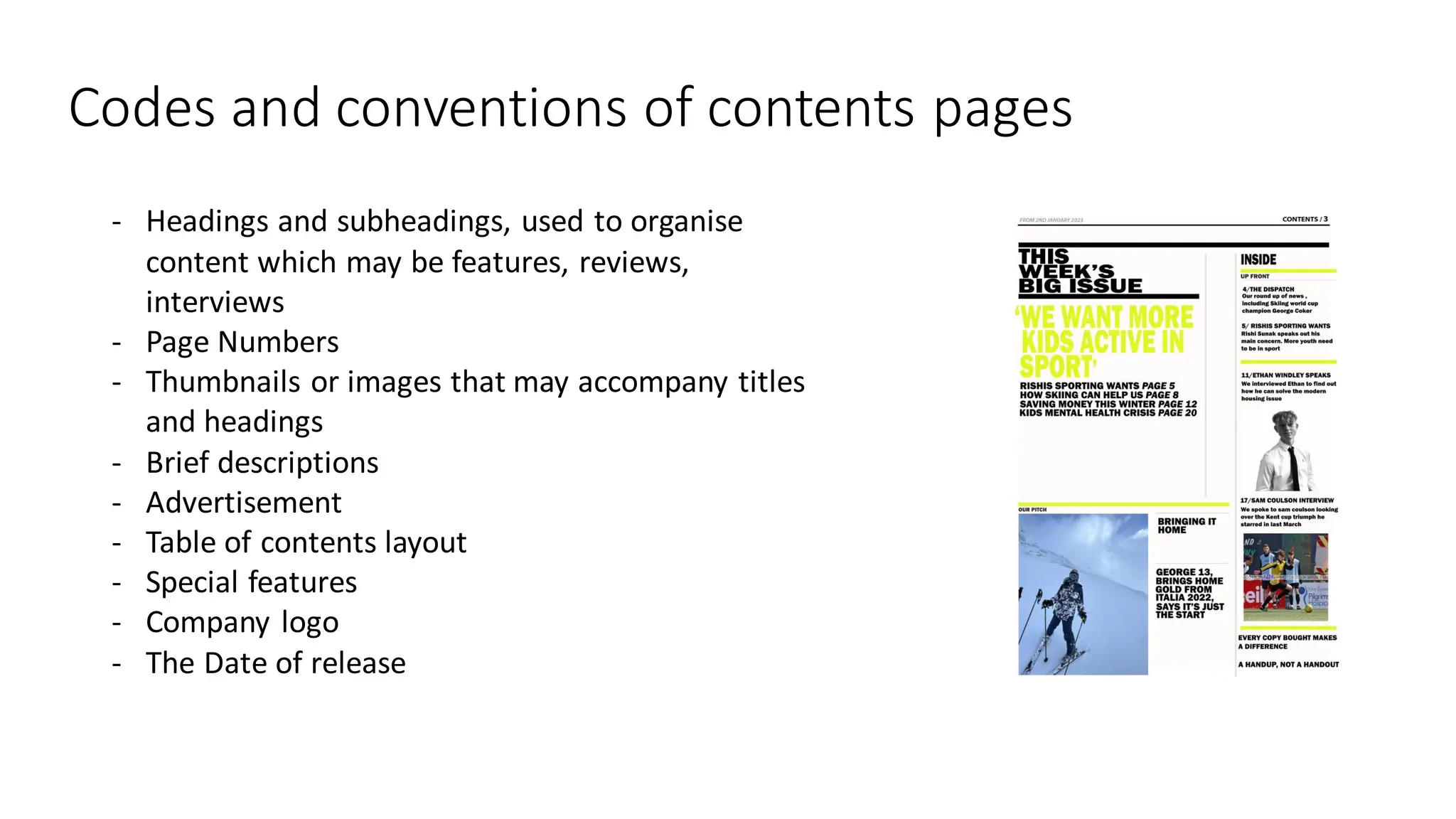 Presentation of research into magazine codes and conventions | PPT