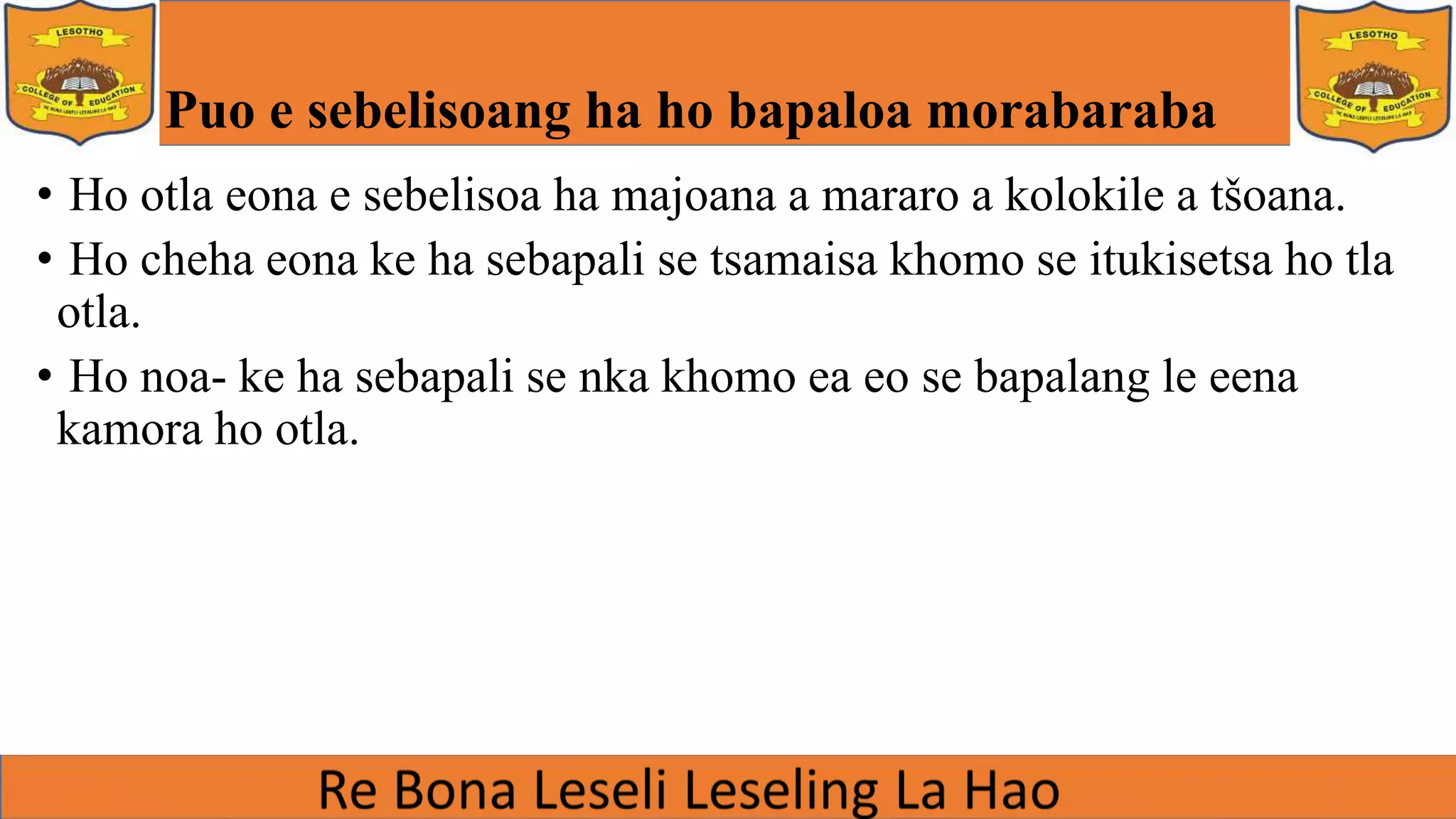 LIPAPALI TSA SESOTHO(MORABARABA) KA 'MAMPHO TULO | PPTX