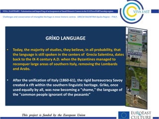 Grecia Salentina: Challenges and Conservation of Heritage | PPT
