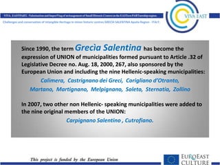 Grecia Salentina: Challenges and Conservation of Heritage | PPT
