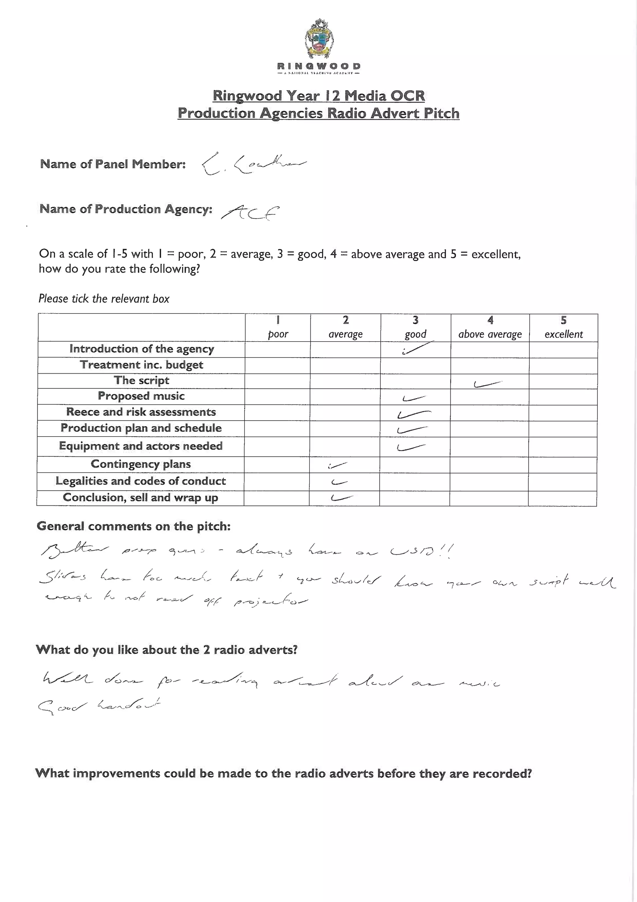 Presentation mark sheet | PDF
