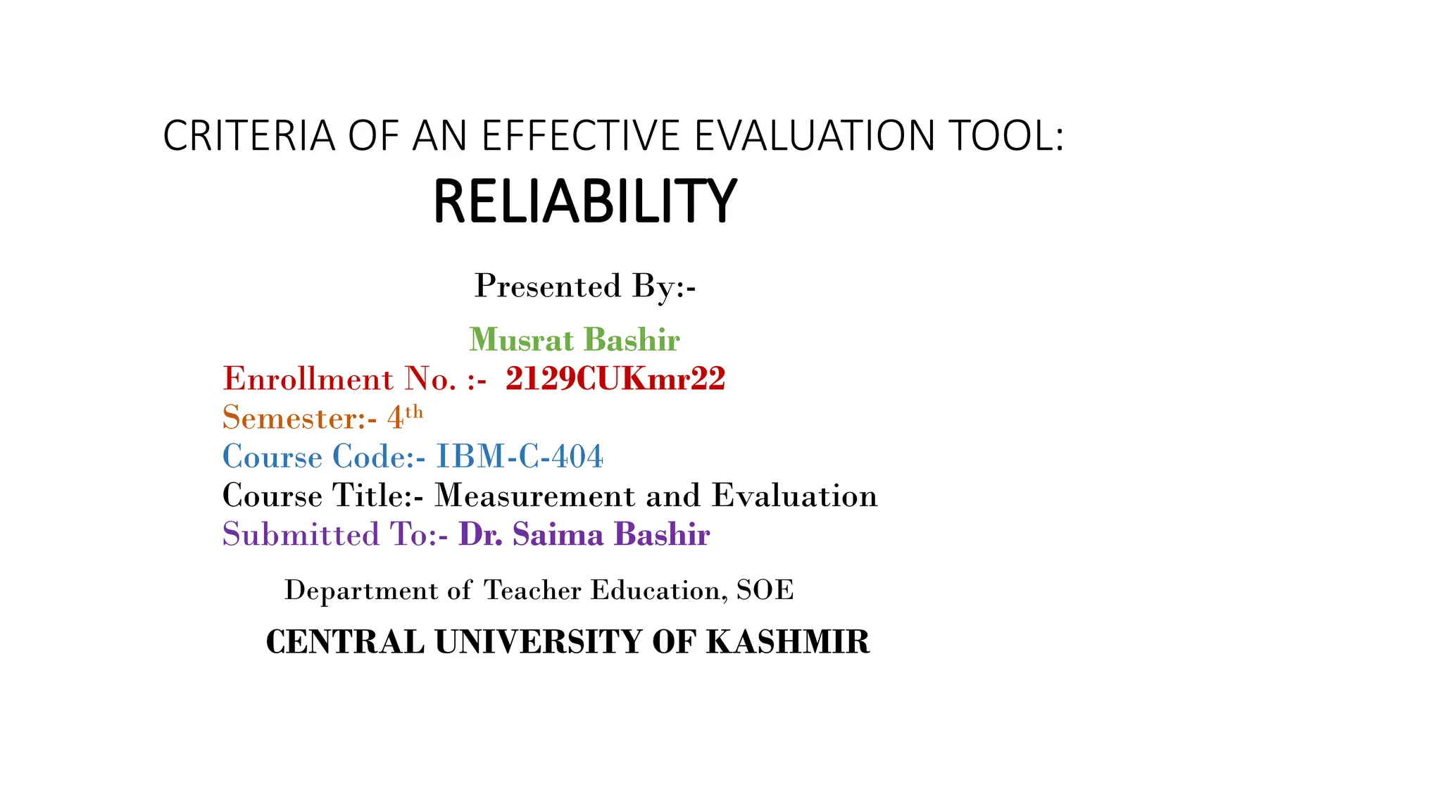 concept of reliability (measurement and evaluation) .pptx