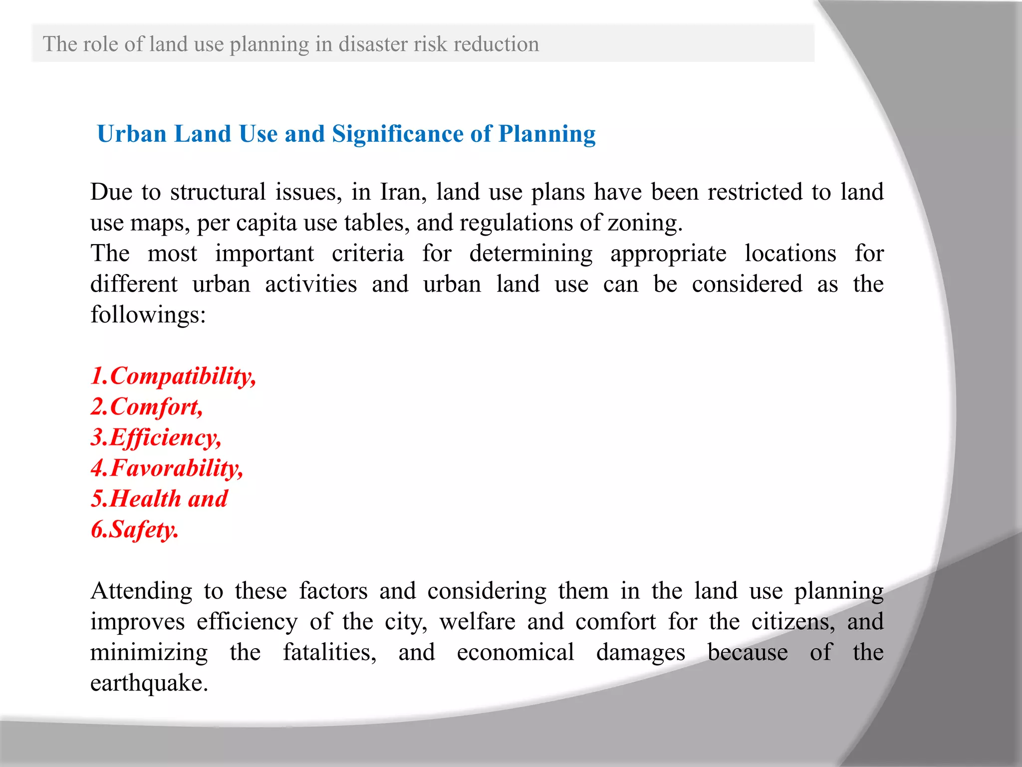The role of land use planning in the disaster risk reduction | PPTX