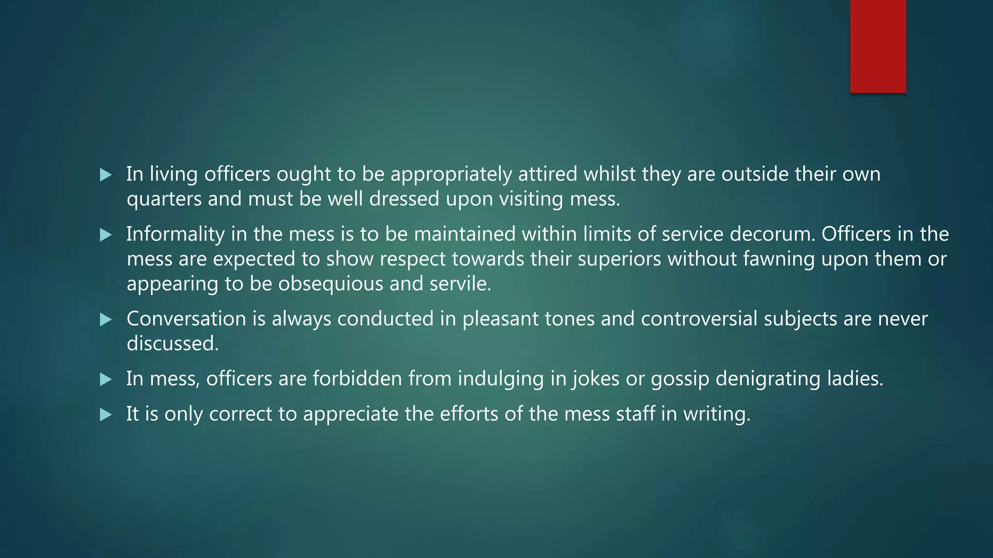 Mess etiquette and customs | PPTX