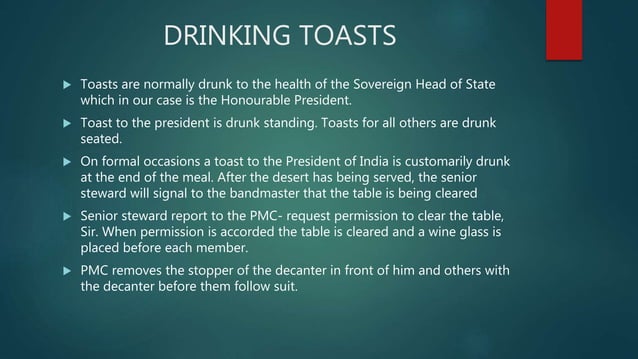 Mess etiquette and customs | PPTX | Bars & Restaurants | Attractions