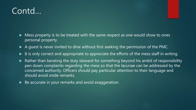Mess etiquette and customs | PPTX | Bars & Restaurants | Attractions