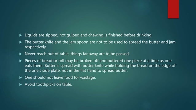 Mess etiquette and customs | PPTX | Bars & Restaurants | Attractions
