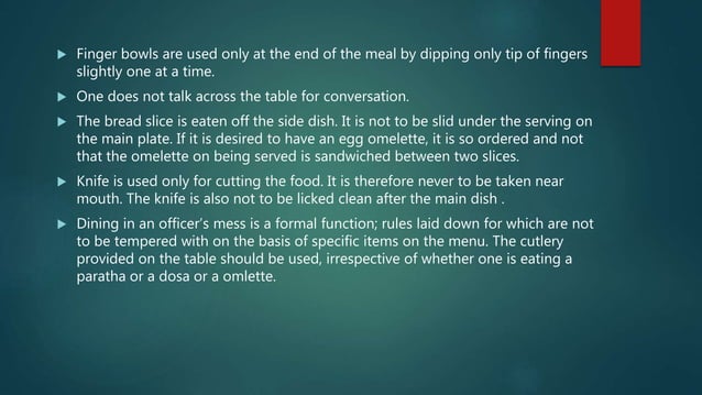 Mess etiquette and customs | PPTX | Bars & Restaurants | Attractions