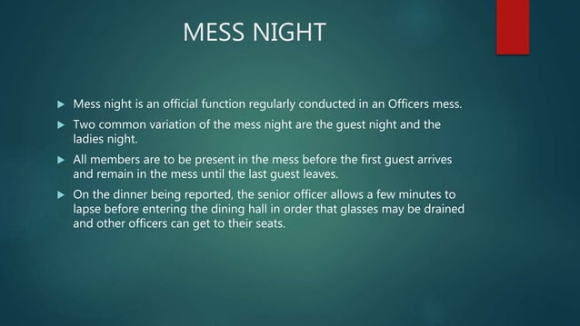 Mess etiquette and customs | PPTX | Bars & Restaurants | Attractions