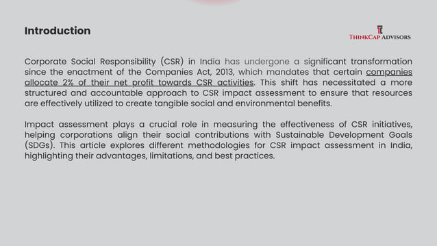 Methodologies of Impact Assessment in the Indian CSR Context | PDF