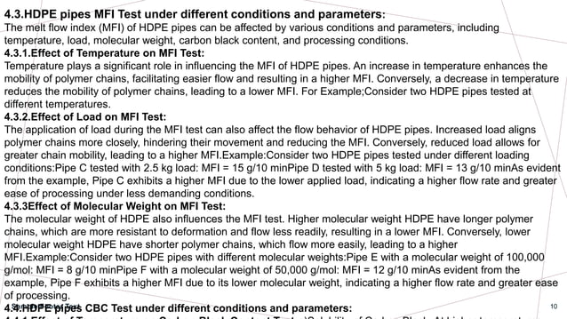 Density measurements Melt flow index test and carbon black test of HDPE ...