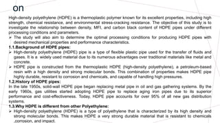 Density measurements Melt flow index test and carbon black test of HDPE ...