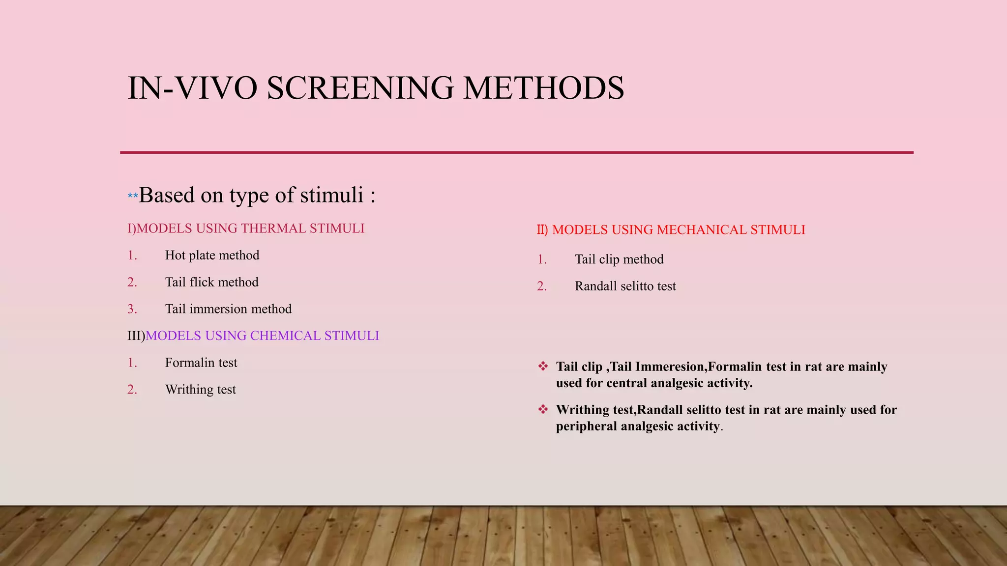 Screening models(IN-VIVO) for analgesics and anti inflammatory agents ...