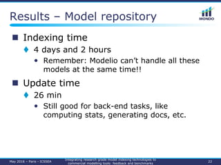 Integrating research grade model indexing technologies to commercial modelling tools: feedback ...
