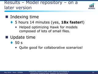 Integrating research grade model indexing technologies to commercial modelling tools: feedback ...