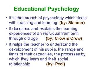 EDUCATIONAL PSYCHOLOGY FOR TEACHING AND LEARNING | PPT