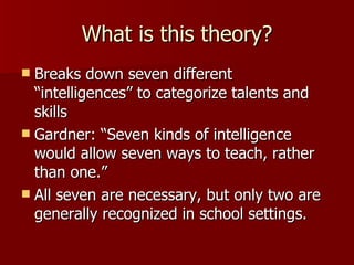 Howard Gardner's Theory of Multiple Intelligences | PPT