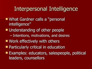 Howard Gardner's Theory of Multiple Intelligences | PPT
