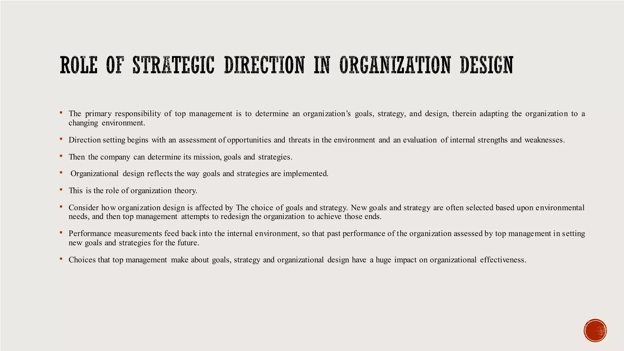 Role of strategic direction in organization design | PPT
