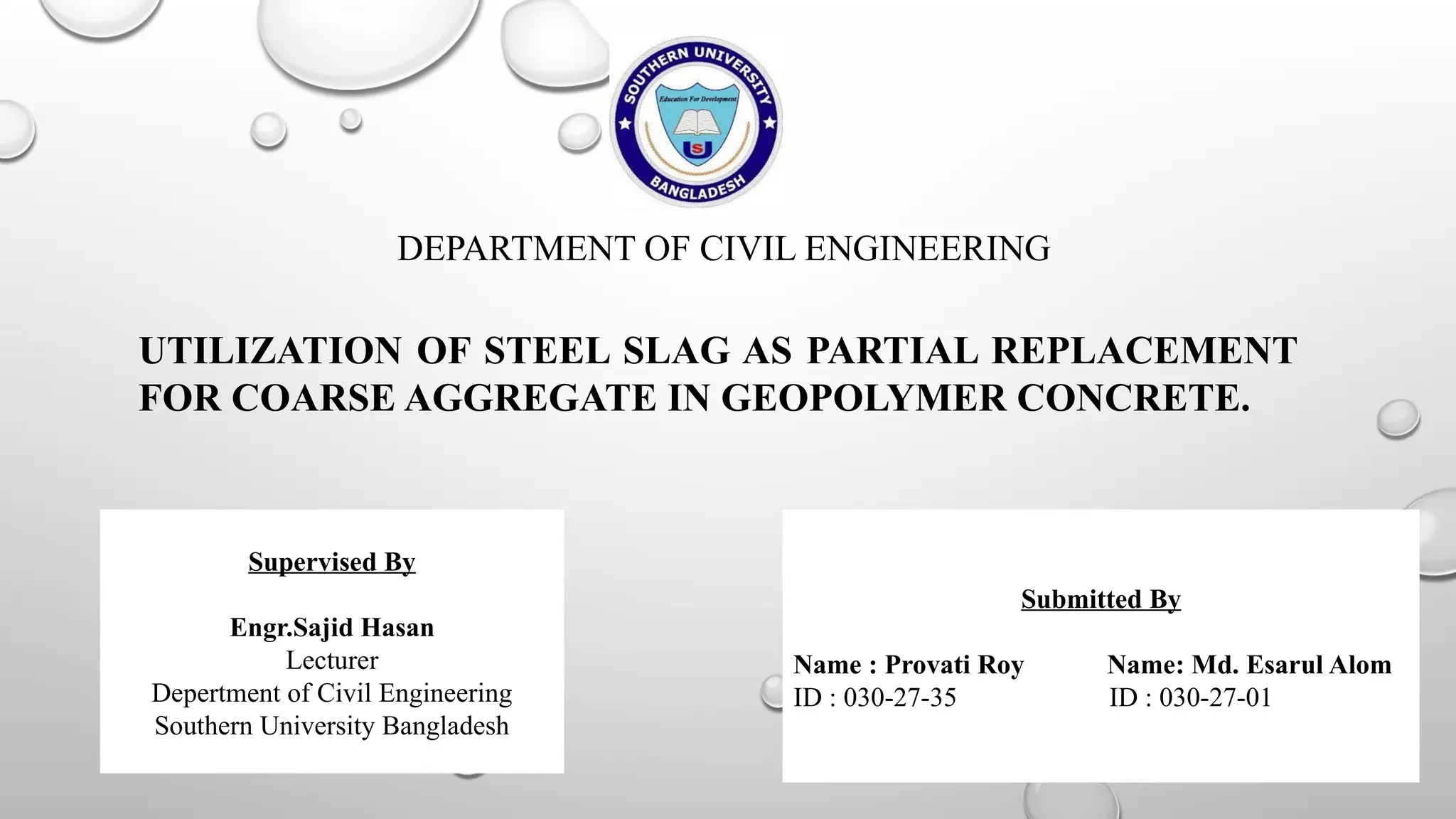 UTILIZATION OF STEEL SLAG AS PARTIAL REPLACEMENT FOR COARSE AGGREGATE ...