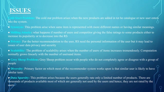 recommendation system techunique and issue | PPT