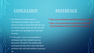 recommendation system techunique and issue | PPT
