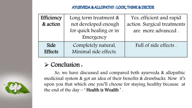 Ayurveda vs Allopathy : Look, Think & Decide | PPTX | Holistic Health ...