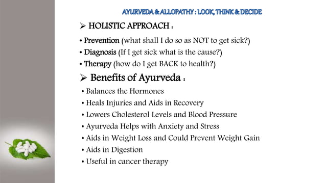 Ayurveda vs Allopathy : Look, Think & Decide | PPTX | Holistic Health ...