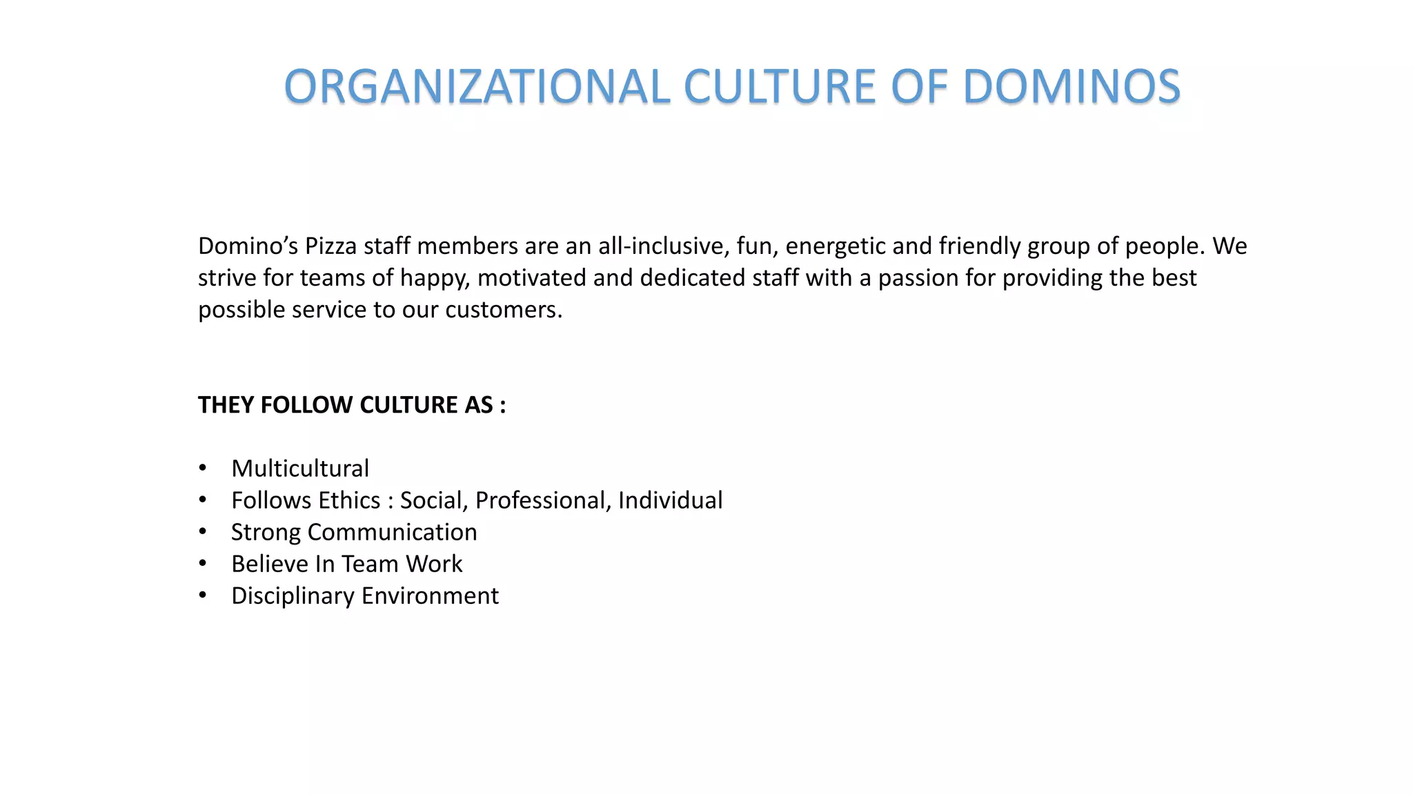 culture of domino's and pizza hut | PPT