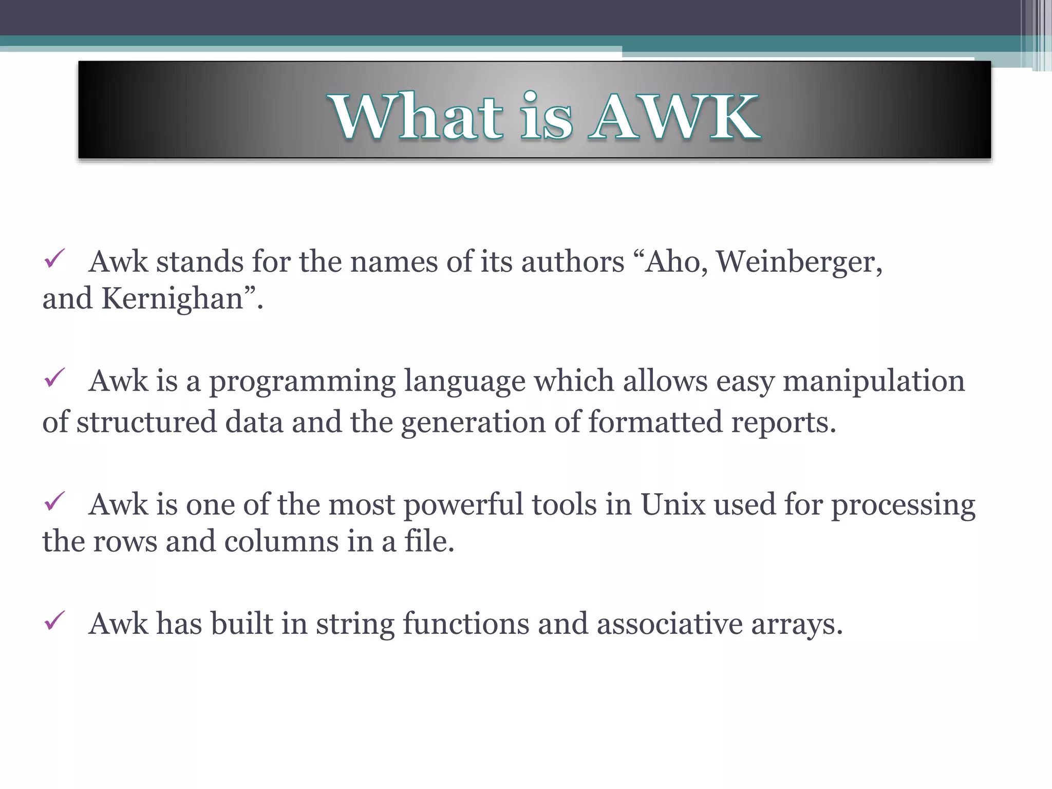 Presentation of awk | PPTX