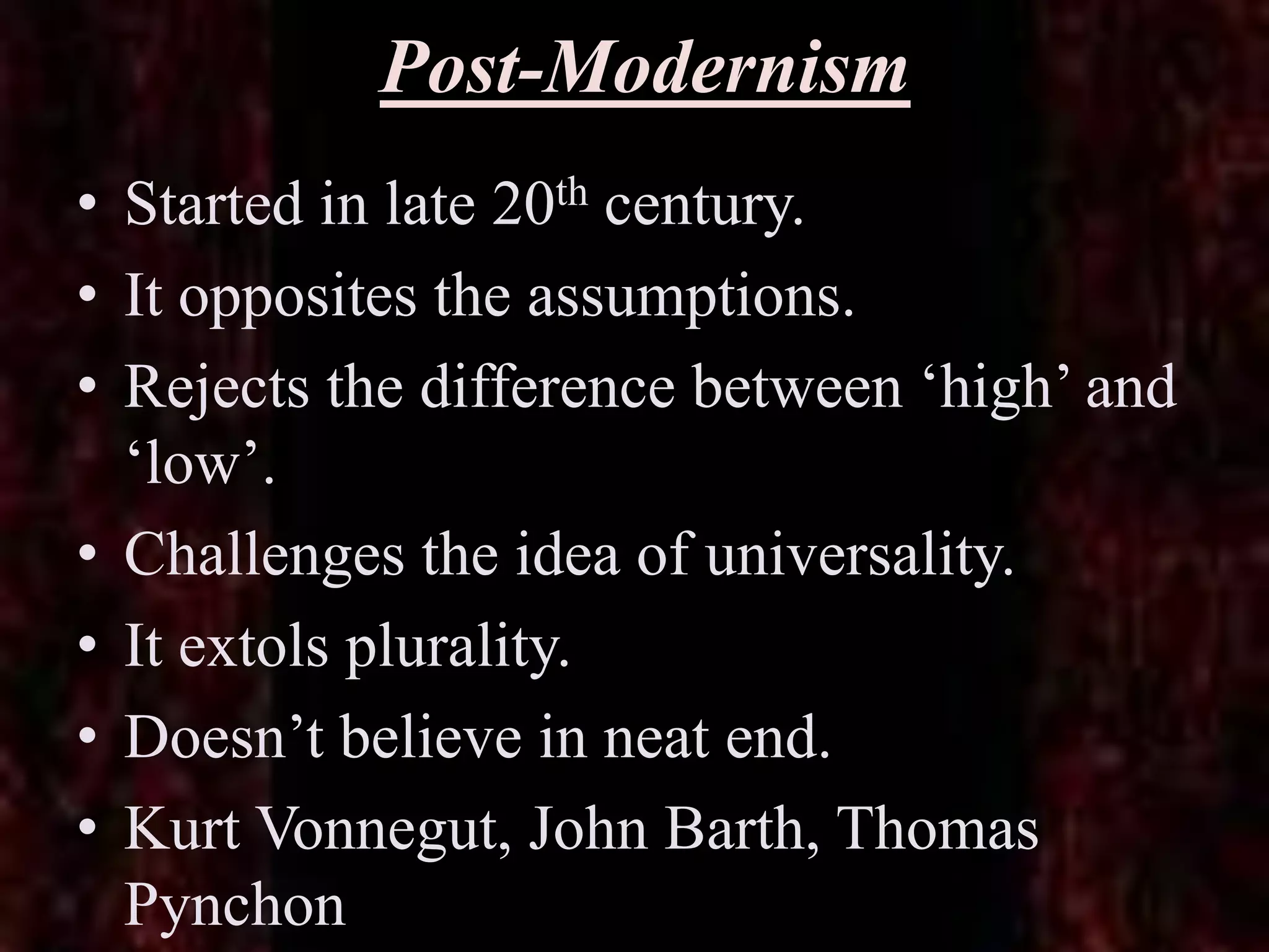 Presentation on Modernism, Post modernism & New Historicism | PPTX