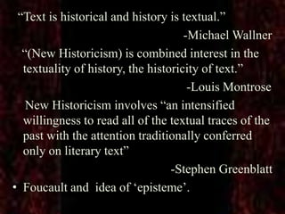 Presentation on Modernism, Post modernism & New Historicism | PPTX