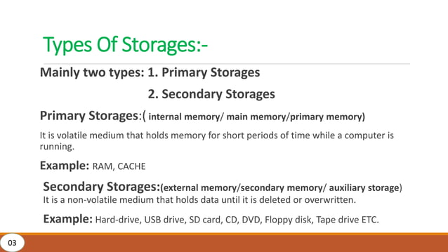 Computer data storage classification | PPTX