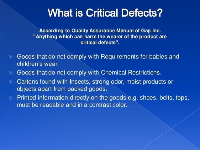 Presentation of defects