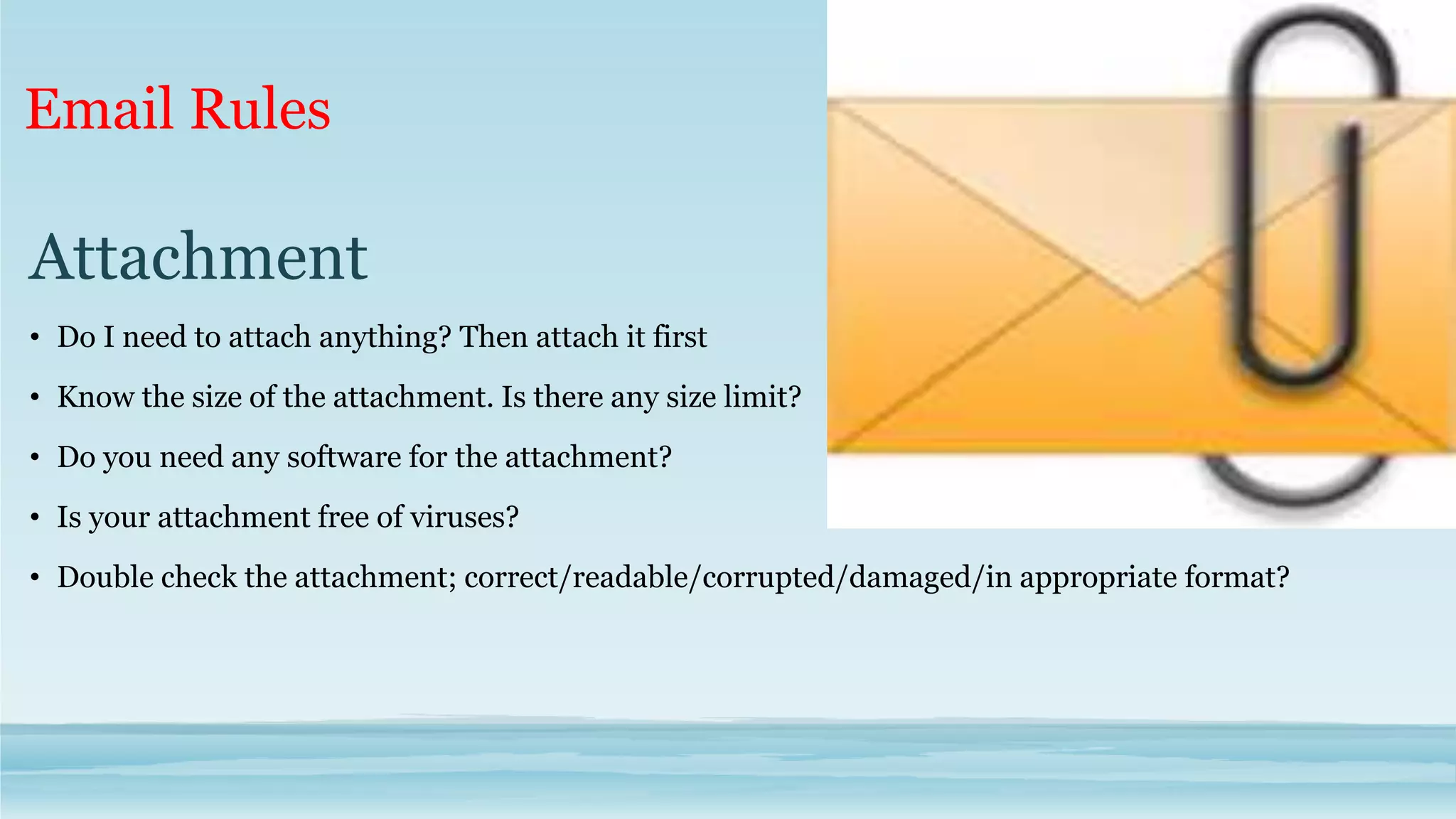 Presentation of email etiquette (draft) | PPTX | Email | Internet