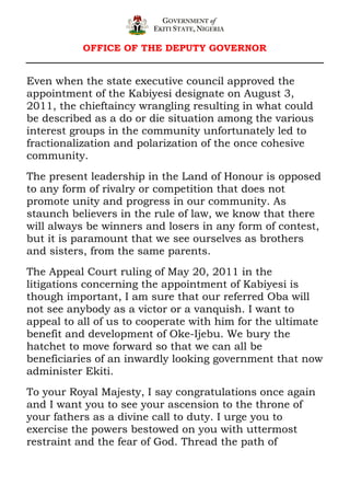 Presentation of instrument of appointment, and staff of office to the ...