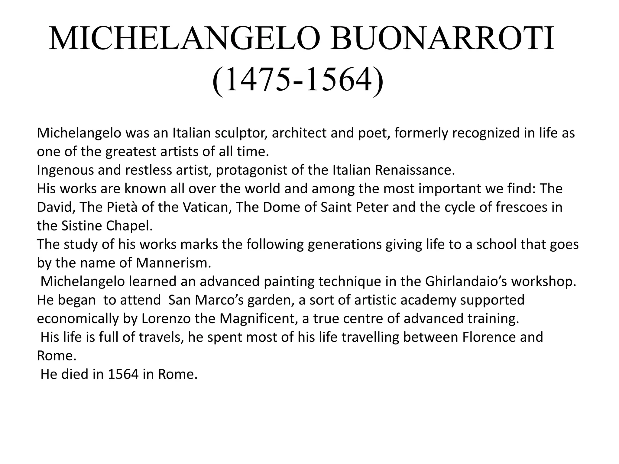 Presentation of italian artists (past) | PPTX